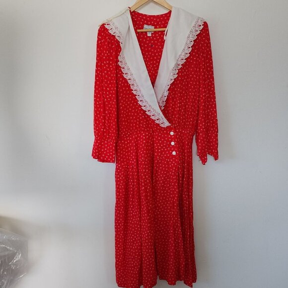 Flowers | Dresses | Patty Oneil Womens 9s Bib Collar Dress Red White ...